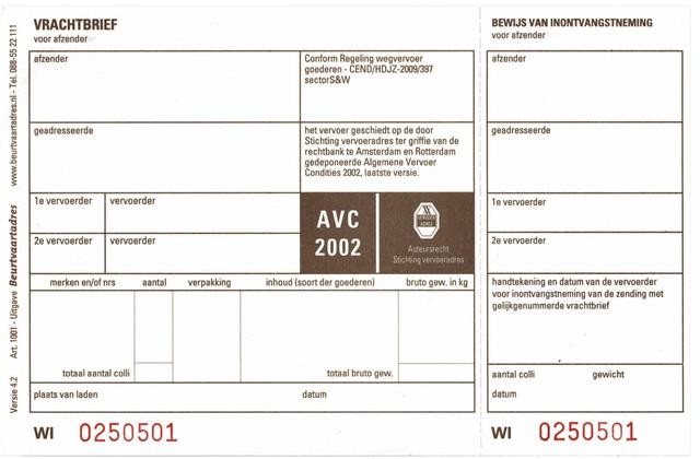 Vracht- of transportdocumenten bestellen bij Beurtvaartadres